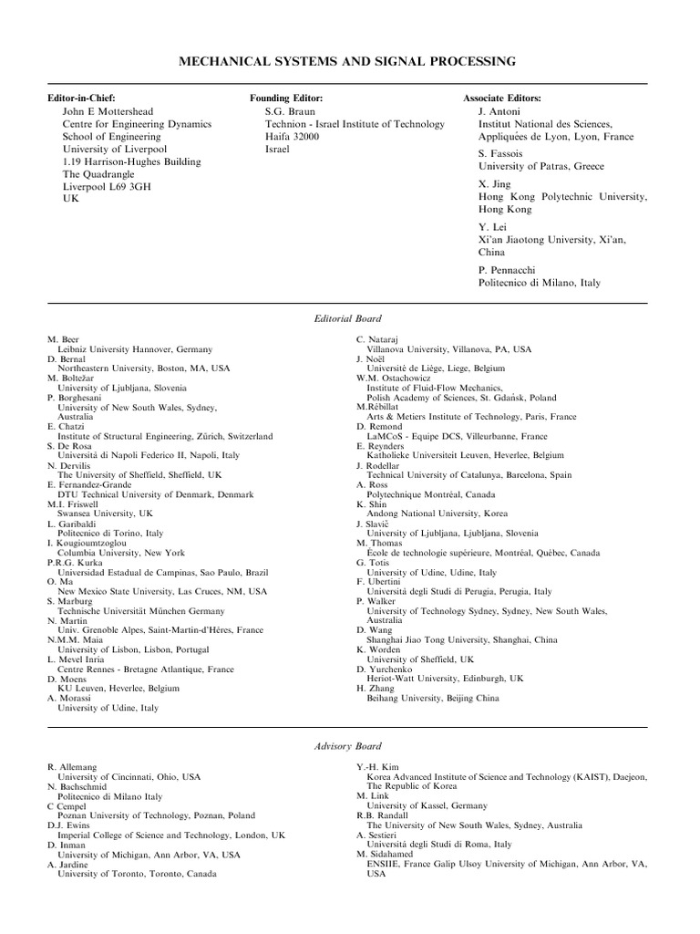 Editorial Board 2021 Mechanical Systems and Signal Processing | PDF