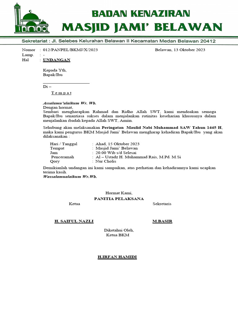 Surat Undangan Masjid Jami | PDF