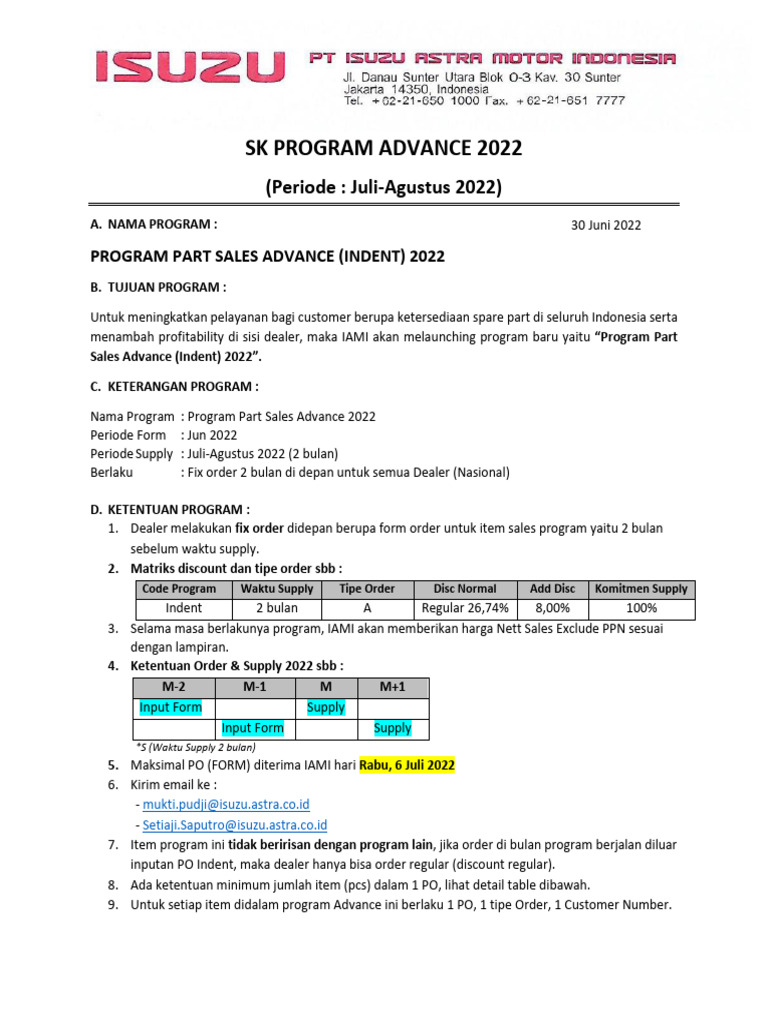 SK Sales Program Indent Juli-Agustus 2022 (Nasional) | PDF | Bisnis ...