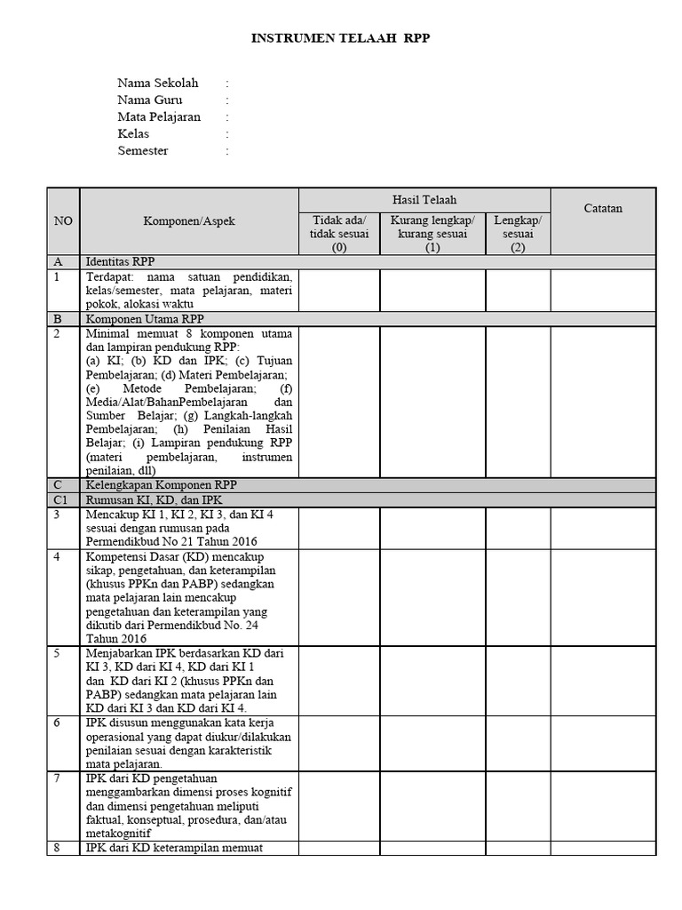 5-Instrumen Telaah RPP | PDF