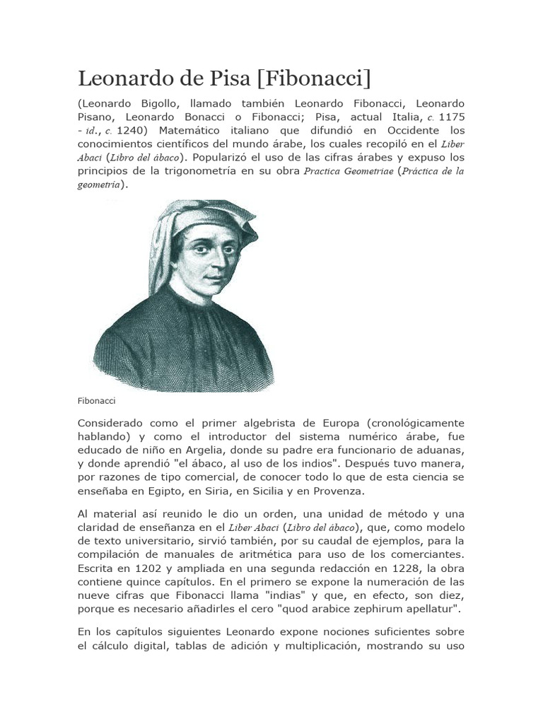 Fibonacci: Pionero de la Matemática Occidental | PDF | Matemáticas