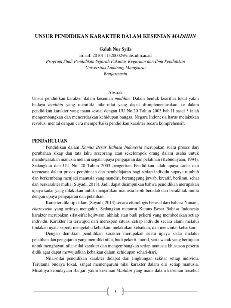 Pendidikan Karakter Melalui Kesenian Madihin | PDF