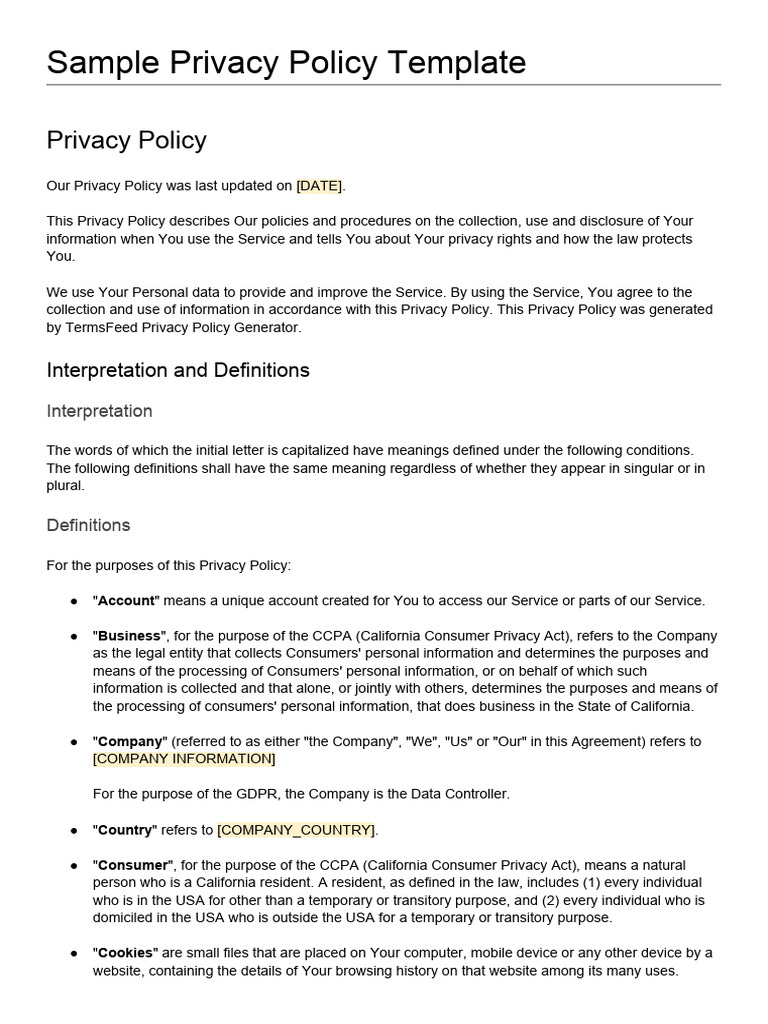 Sample Privacy Policy Template | PDF | Http Cookie