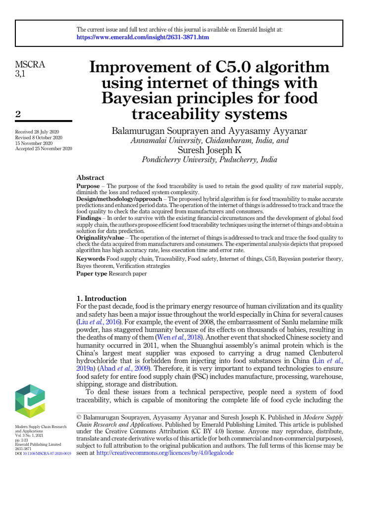 Improvement of C5.0 Algorithm Using Internet of Things With Bayesian Principles For Food ...