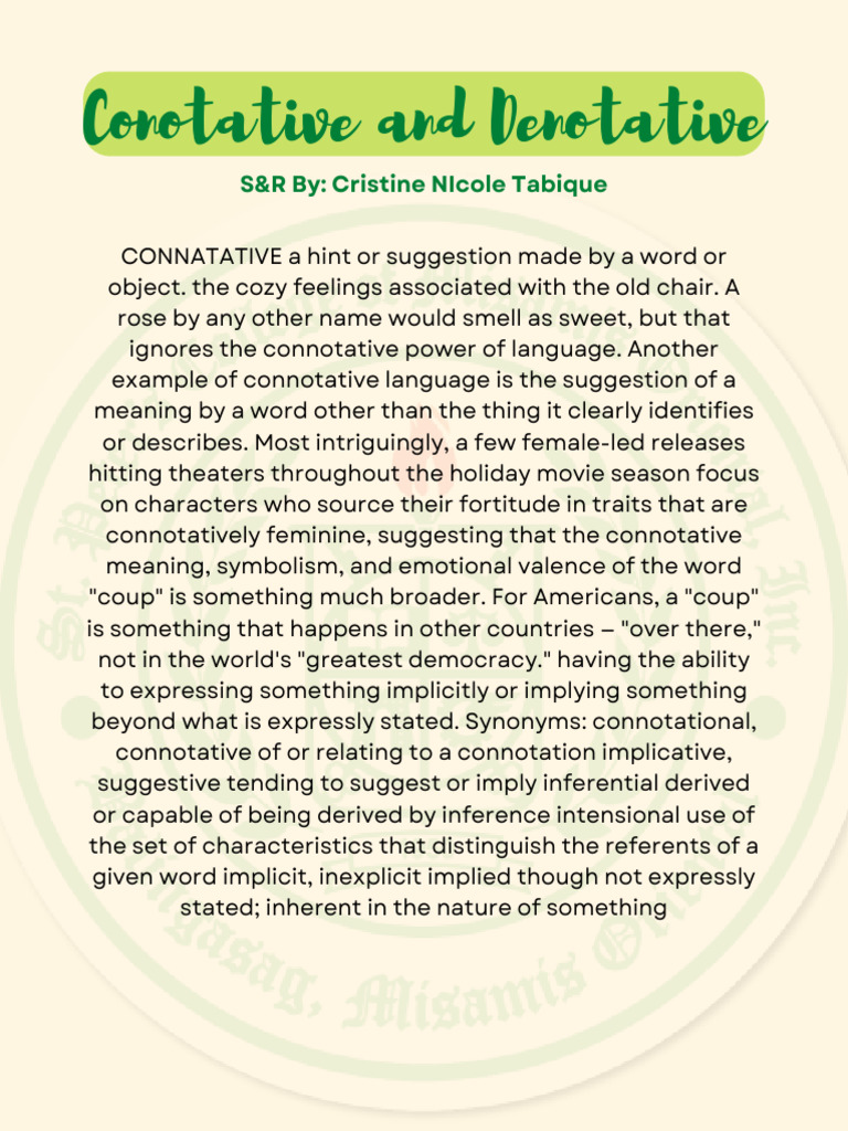 Conotative and Denotative | PDF | Connotation | Word