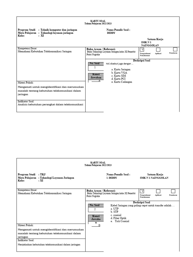 Kartu Soal TLJ | PDF