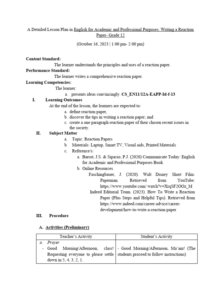 Reaction-Paper-LP FINAL (Approved by CT) | PDF | Thought | Learning