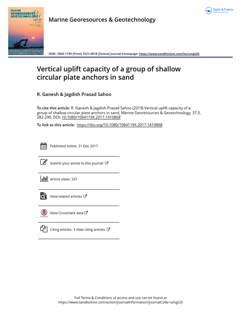 12 Vertical Uplift Capacity of A Group of Shallow Circular Plate Anchors in Sand | PDF ...