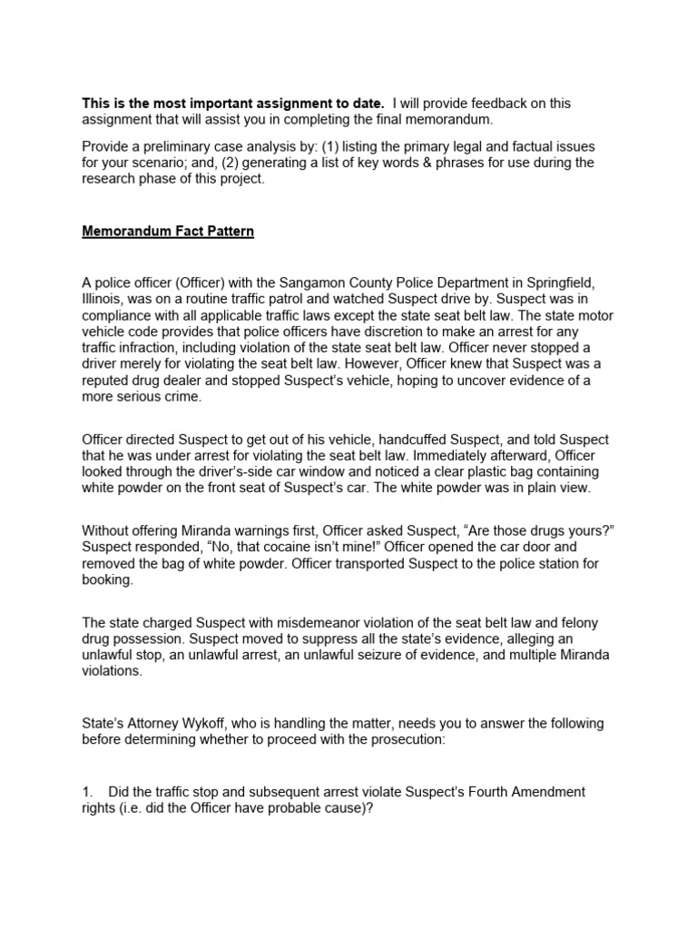 Memo | PDF | Arrest | Miranda Warning