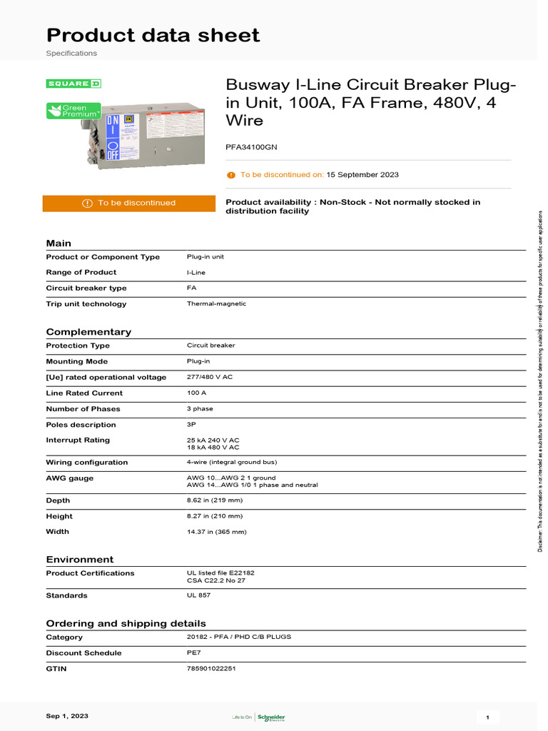 I-Line Busway PFA34100GN | PDF | Manufactured Goods | Electricity