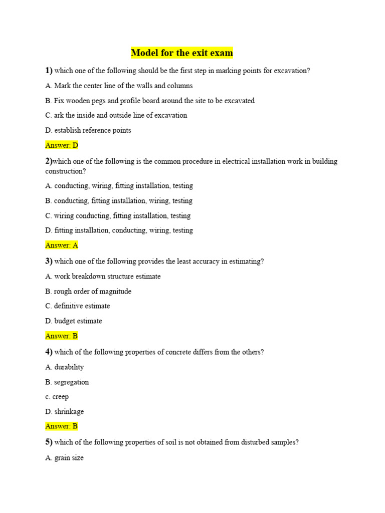Questions of Model For Exam | PDF | Concrete | Building Engineering