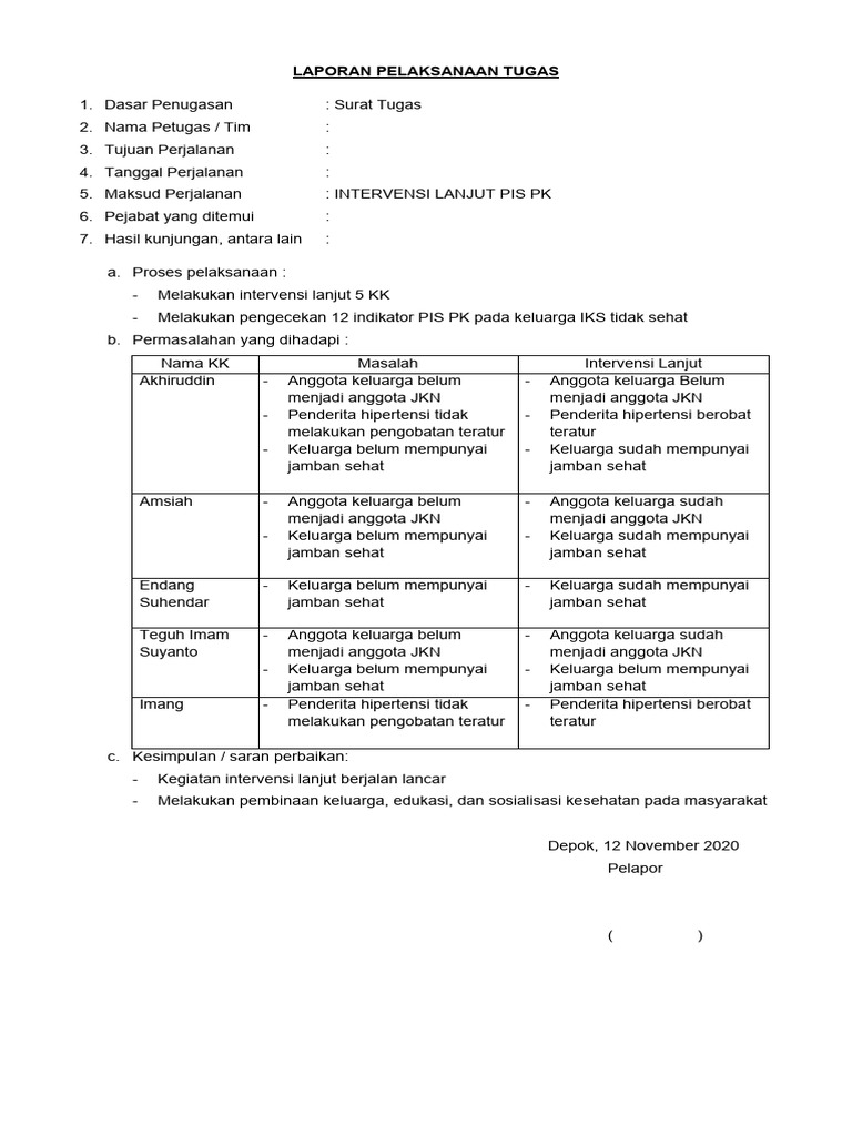 CONTOH LAPORAN TUGAS Intervensi Lanjut | PDF