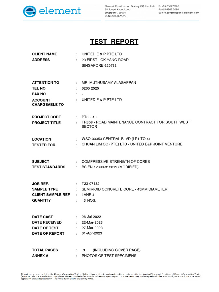 Test Report: 23 First Lok Yang Road | PDF | Civil Engineering ...