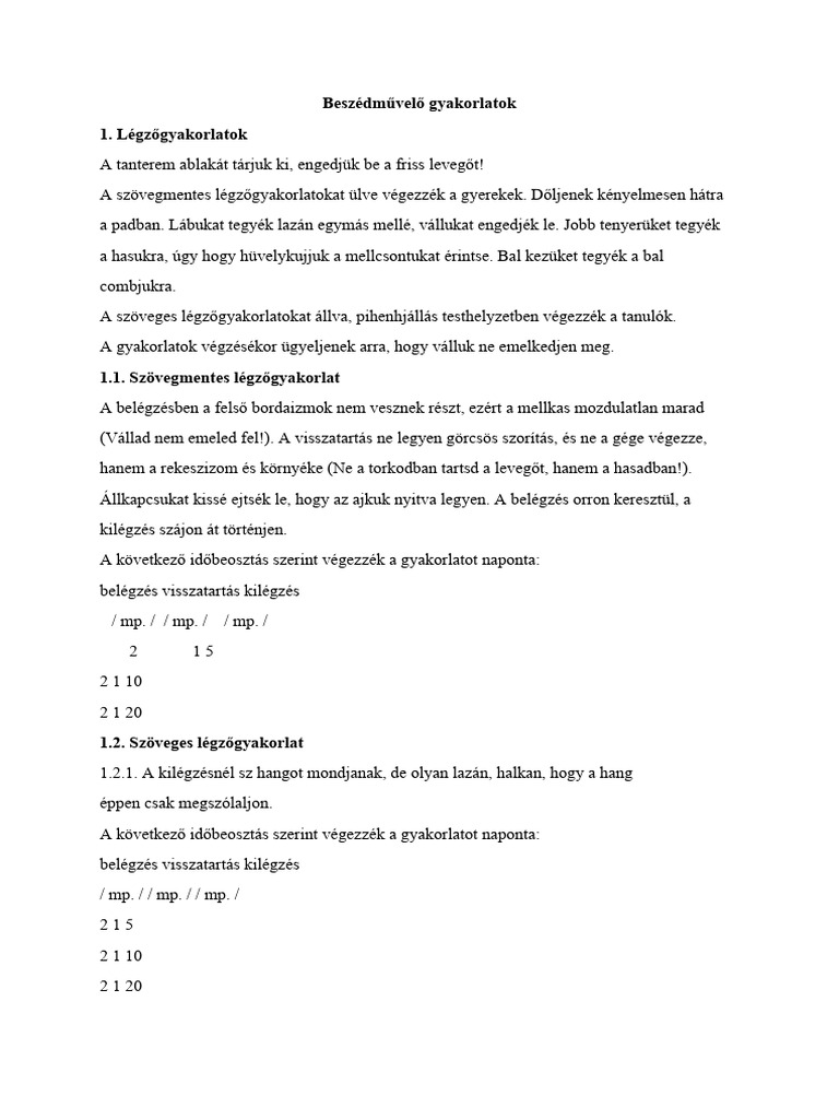 Beszédművelő Gyakorlatok | PDF