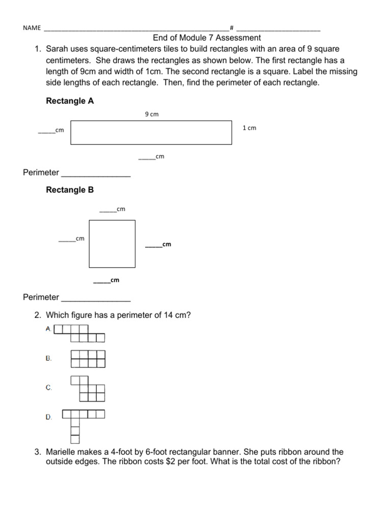 End of Module 7 Test | PDF | Rectangle | Area
