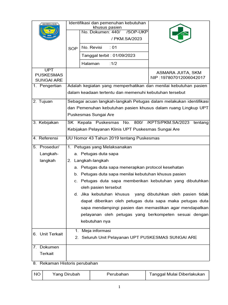 3.1 Sop Identifikasi Dan Pemenuhan Kebutuhan Khusus Pasien | PDF | Pengembangan Diri | Kesehatan ...