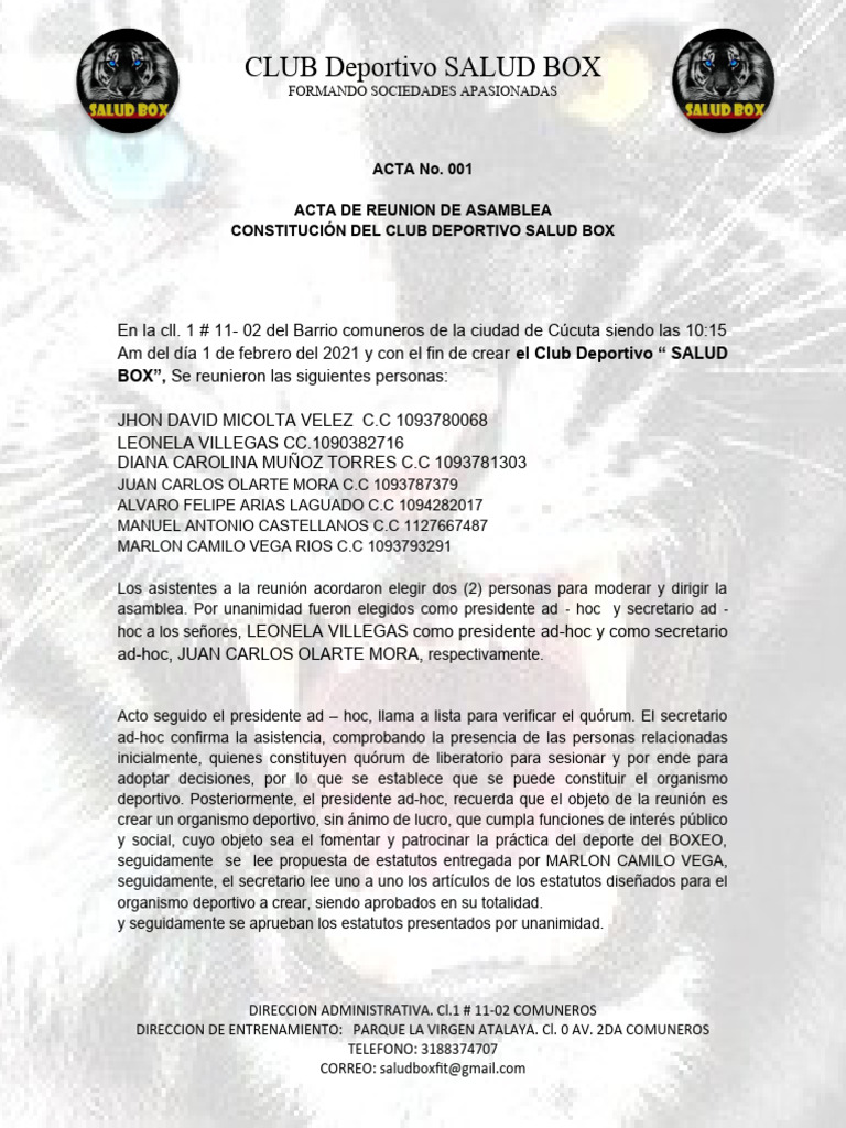 Acta 001 Saludbox | PDF