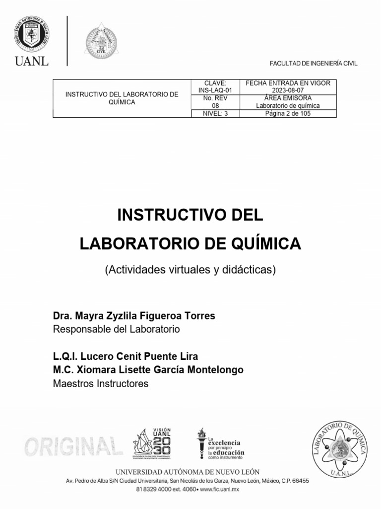 Instructivo Lab Química Ago-Dic 2023 | PDF | Cemento | Laboratorios