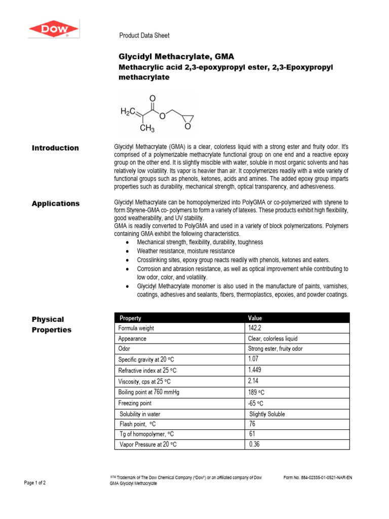 884 02335 01 Glycidyl Methacrylate Gma | PDF | Epoxy | Poly(Methyl ...