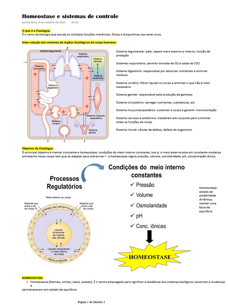 Homeostase e Sistemas de Controle | PDF | Homeostase | Corpo humano