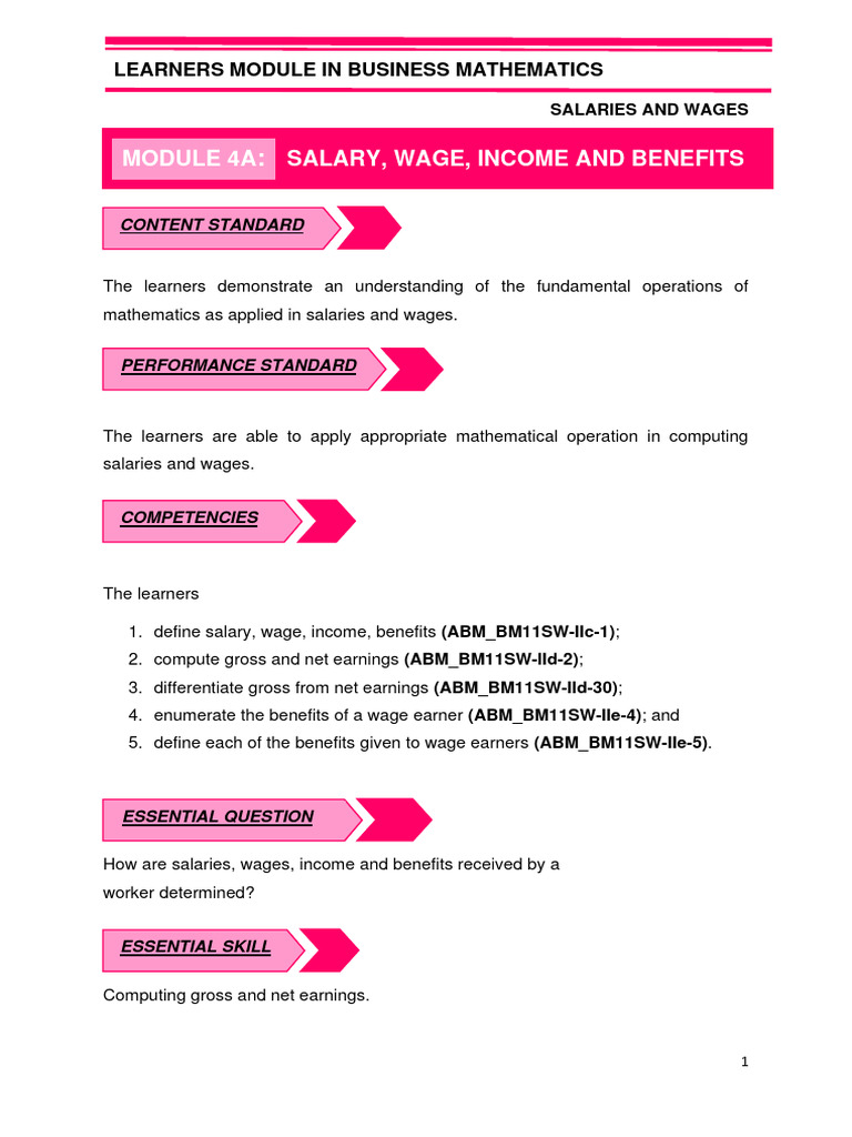 BUSINESS MATH MODULE 4A For MANDAUE CITY DIVISION | PDF | Salary | Employment