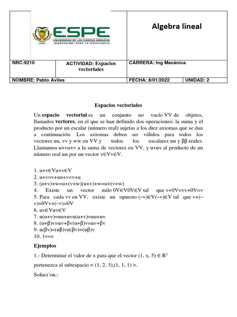 Algebra Lineal Espacios Vectoriales | Descargar gratis PDF | Espacio ...