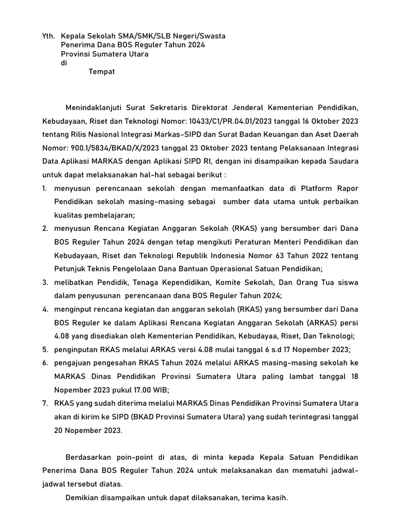 Surat - Pengajuan RKAS 2024 | PDF