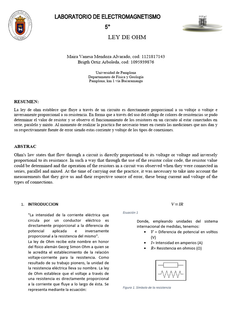 Informe Laboratorio LEYES DE KIRCHHOFF Grupo2 | PDF | Resistencia Eléctrica y Conductancia ...