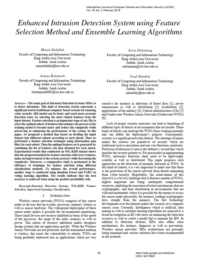 Enhanced Intrusion Detection System Usin | PDF | Wireless Sensor Network | Statistical ...