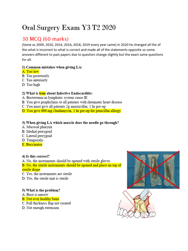 Oral Surgery Exam MCQs and SAQs 2020 | PDF | Diseases And Disorders ...