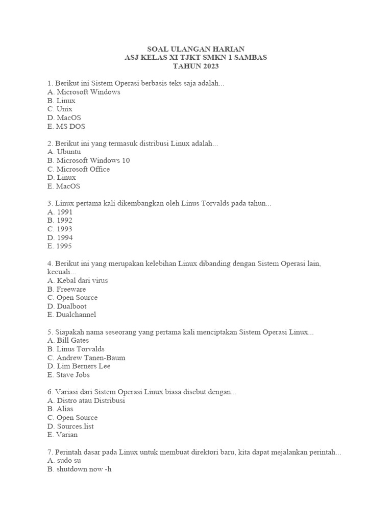 Soal ASJ XI TJKT 1 | PDF