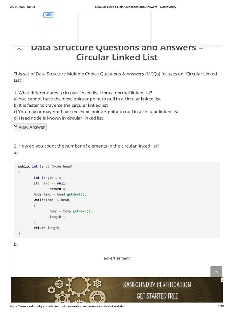 Circular Linked Lists Questions and Answers | PDF | Computer ... Circular Linked Lists Questions and Answers | PDF | Computer ...