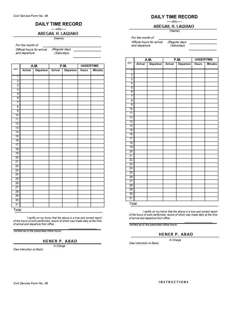 Daily Time Record Daily Time Record: Abegail H. Laquiao Abegail H ...