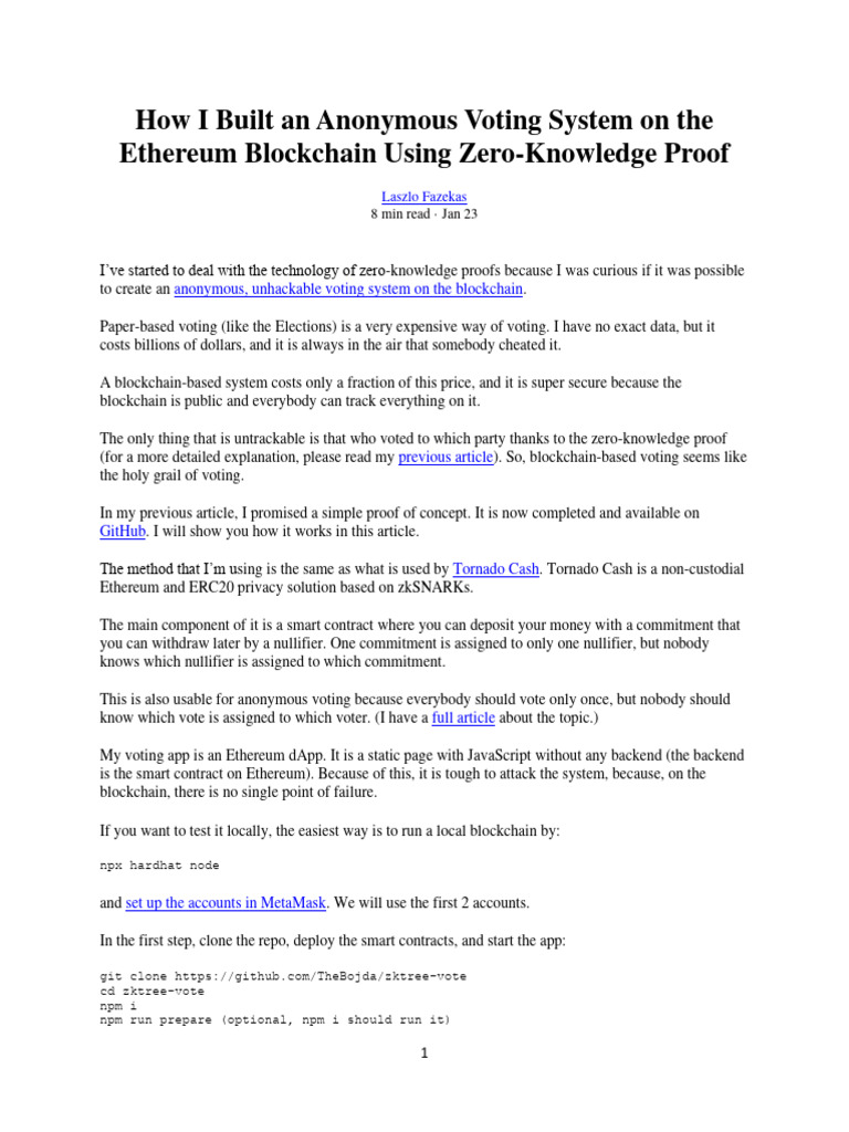 Anonymous Voting System Using Zero-Knowledge Proof | PDF | Identity ...