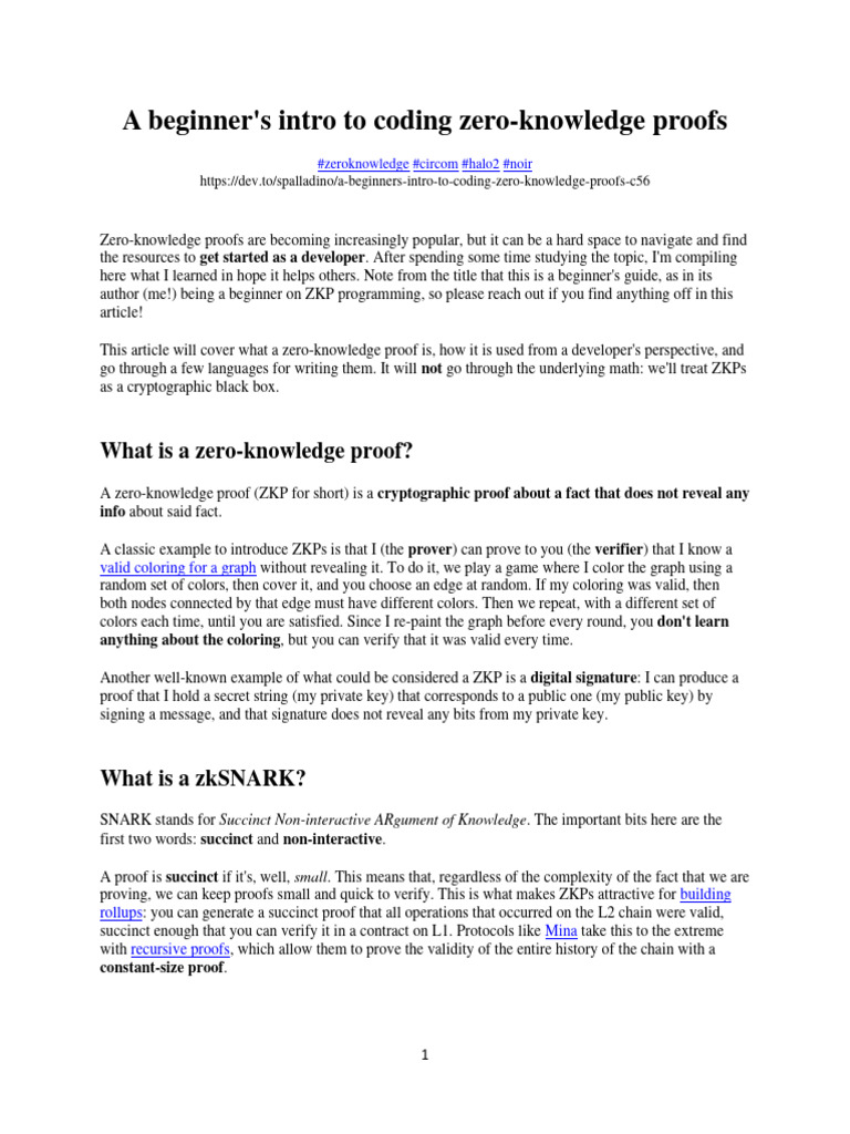 Beginners Intro To Coding Zero Knowledge Proofs Pdf Computer Programming Software Engineering 7151