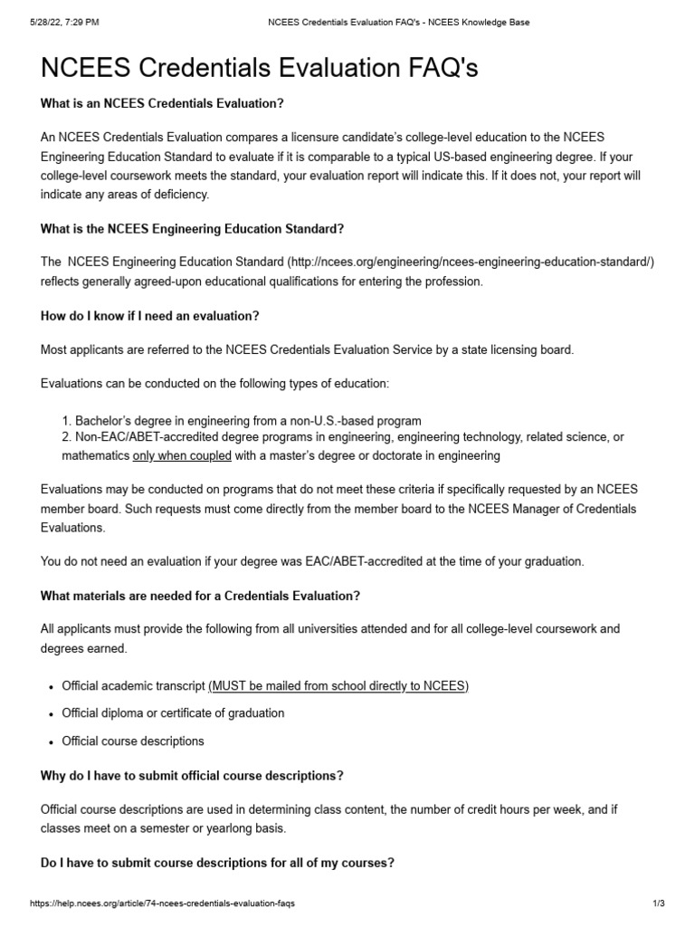 NCEES Credentials Evaluation FAQ's - NCEES Knowledge Base | PDF ...