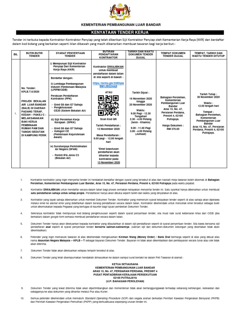 Iklan Projek Balb Negeri Kedah Kontraktor Penyiap 1 | PDF