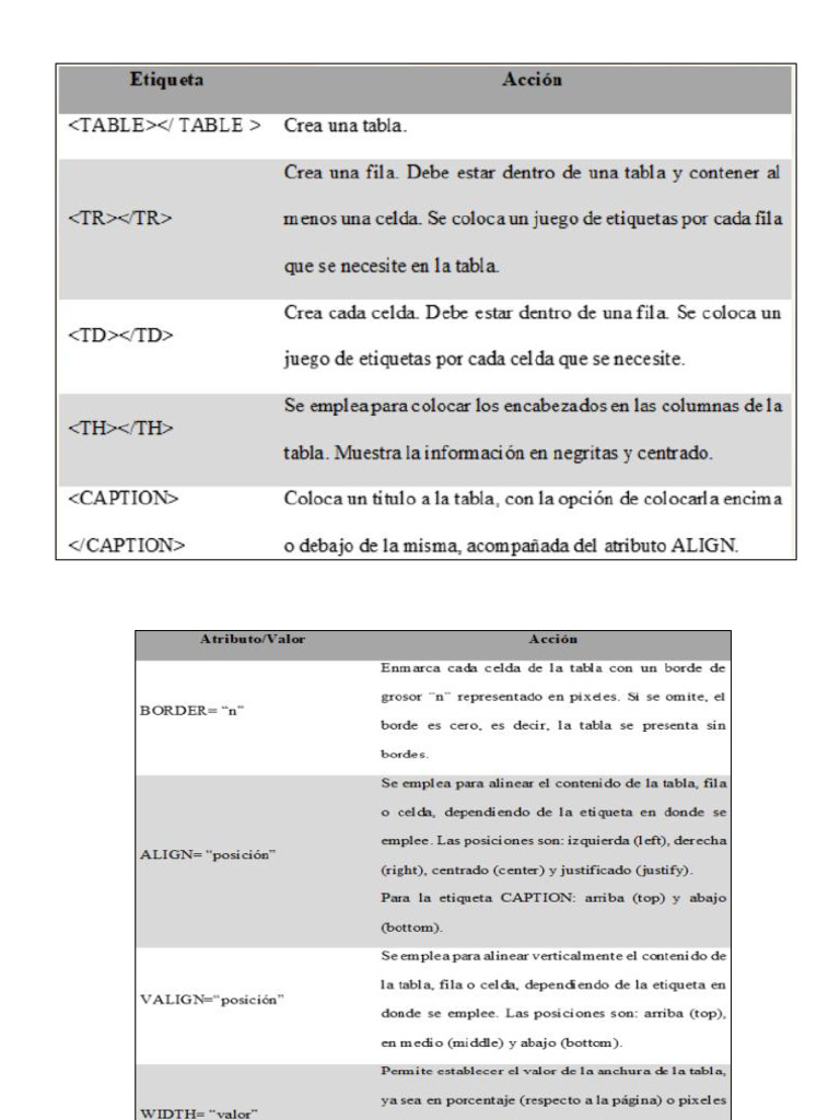 Etiquetas - Atributos de Tablas | PDF
