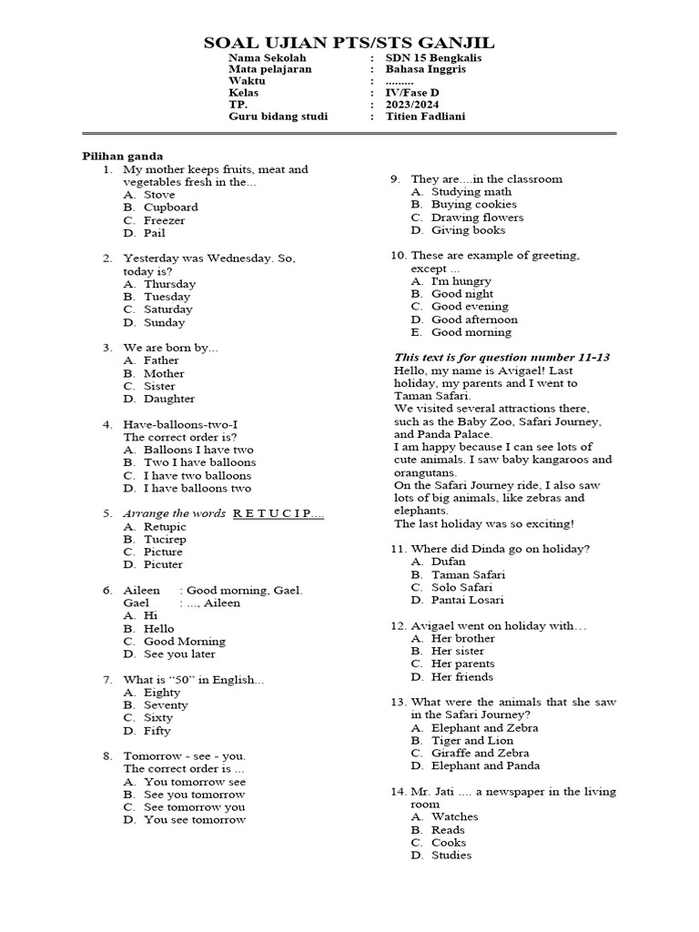 Soal PTS Ganjil | PDF