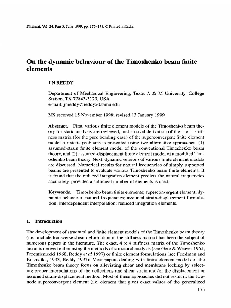 On The Dynamic Behaviour of The Timoshenko Beam Finite Elements | PDF | Bending | Beam (Structure)