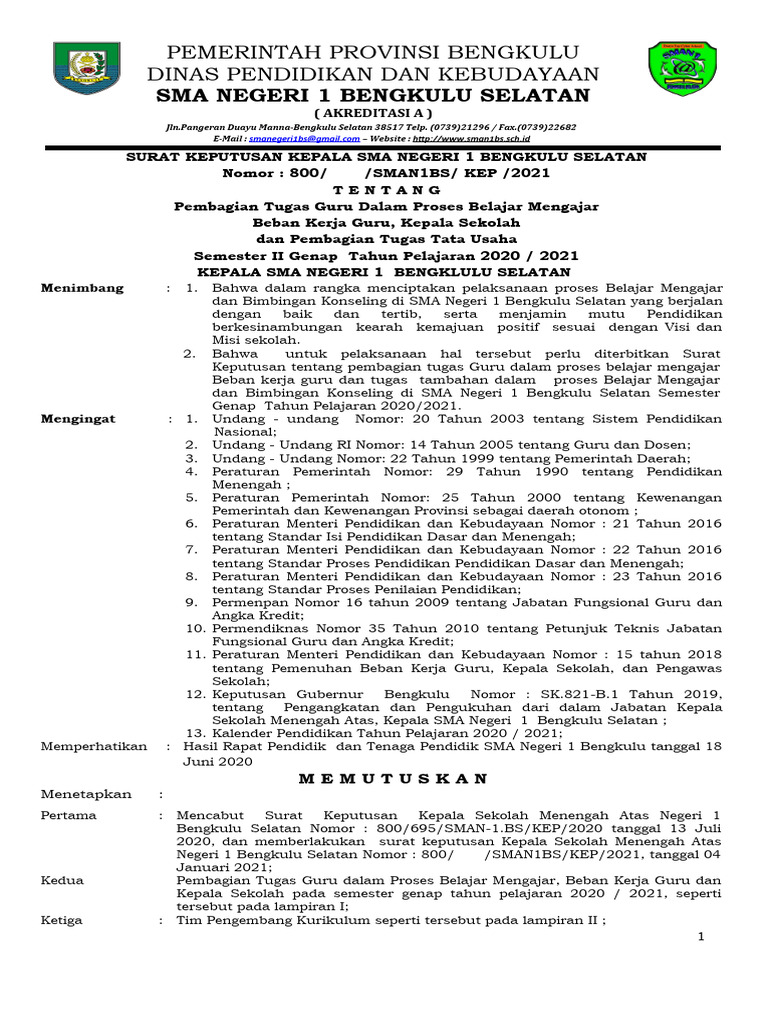 Sk. Pembagian Tugas 2020 | PDF