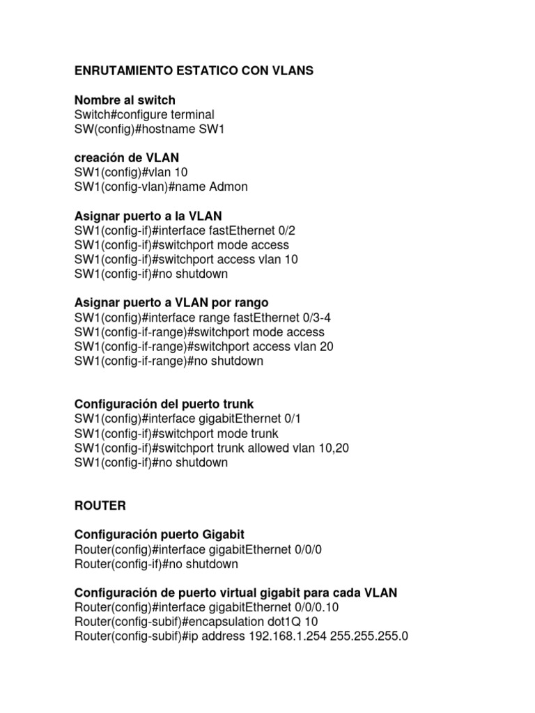 Configuración de VLANs y Enrutamiento | PDF | Tecnología