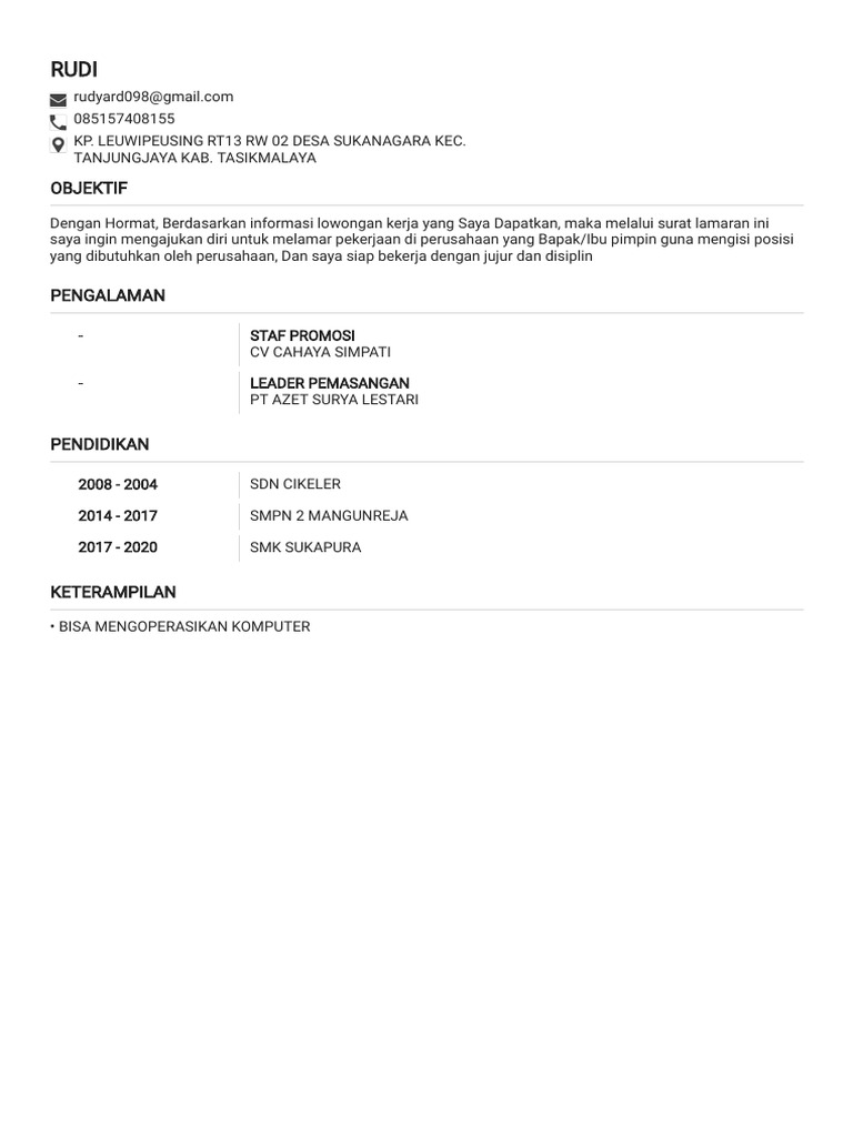 CV Rudi Lamaran Kerja | PDF
