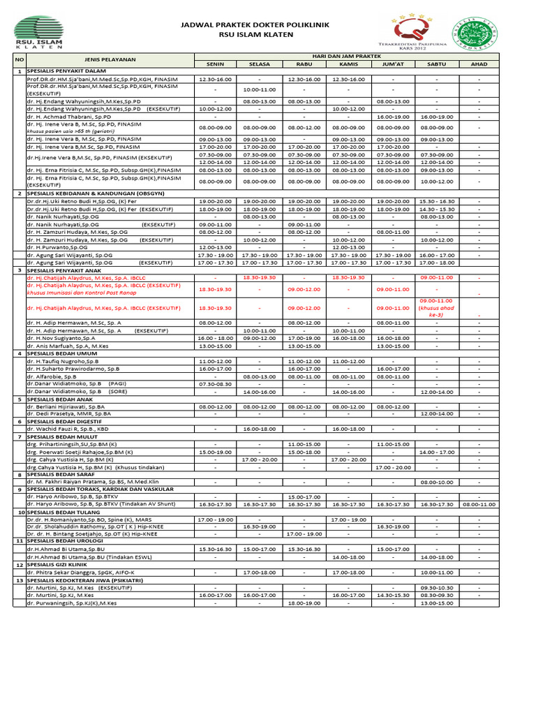 Jadwal Poli 13 Okt 23 | PDF