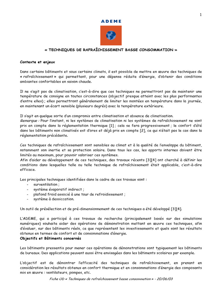 Rafraichissement Basse Conso | PDF | Climatisation | Ventilation (Architecture)