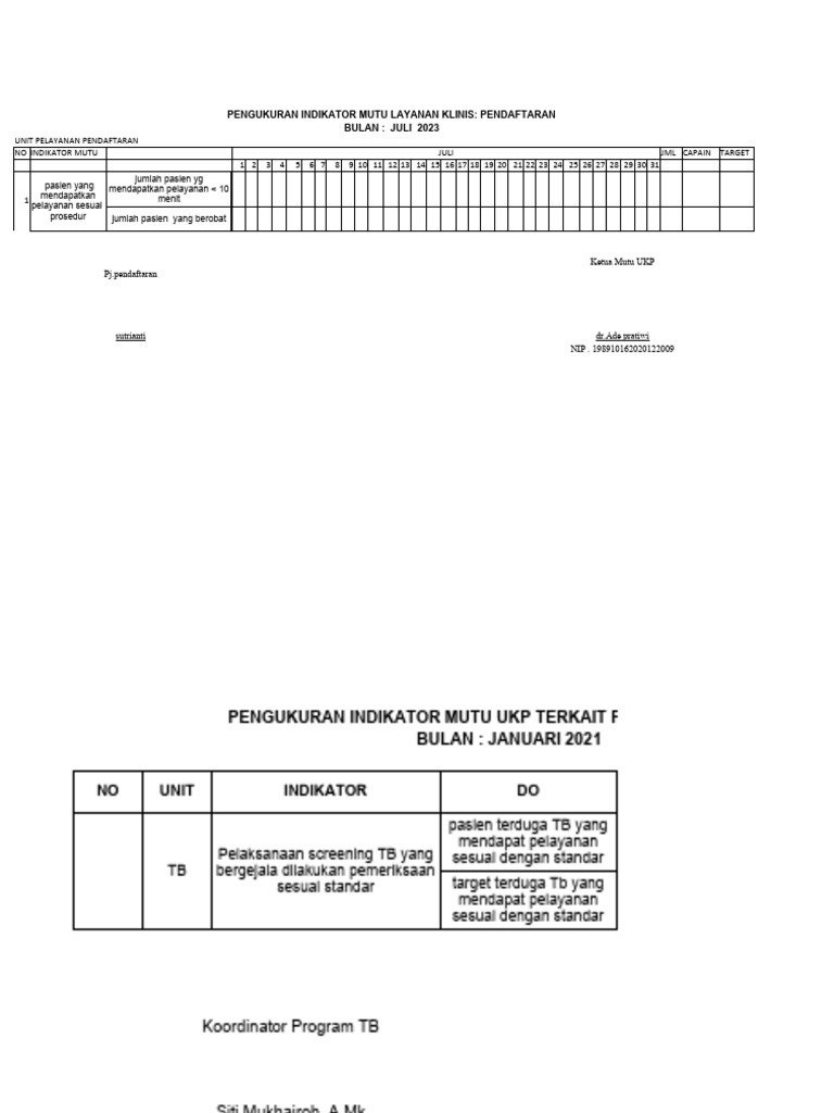 Ceklist Monitoring Indikator Mutu Ukp | PDF