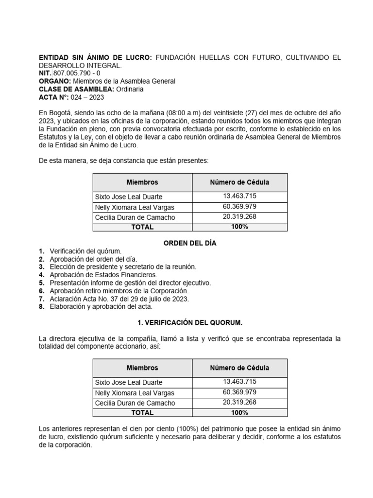 Modelo Acta Modificación Acta Ordinara | PDF | Corporaciones