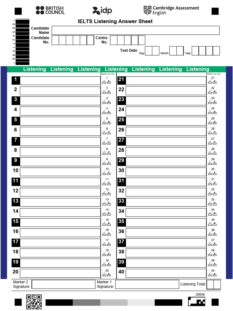 IELTS Listening and Reading Answer Sheet | PDF | International English ...