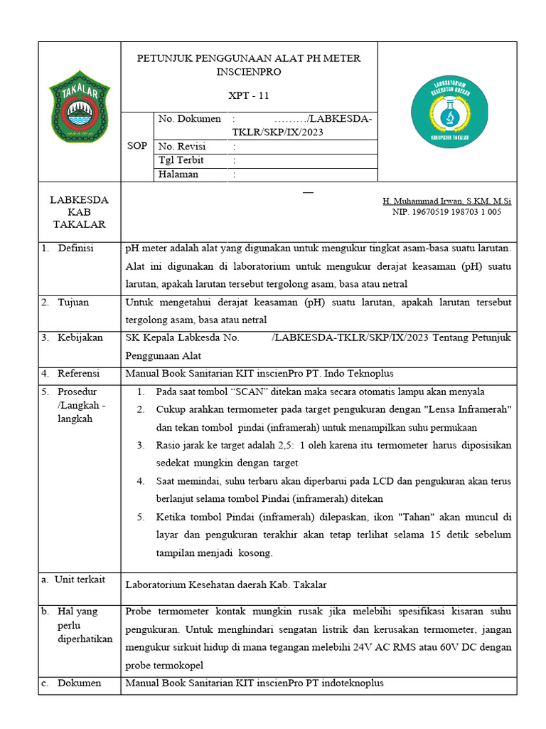 SOP Penggunaan Alat PH Meter | PDF
