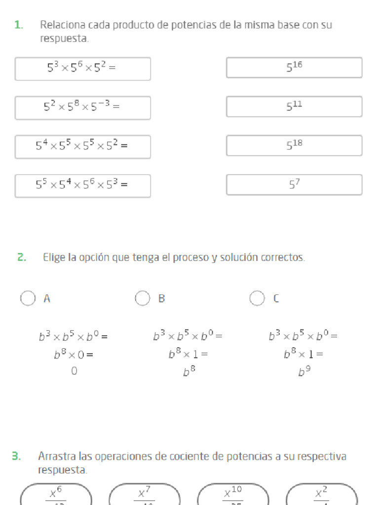 Propiedades de Potencias, (Ejercicios) | PDF